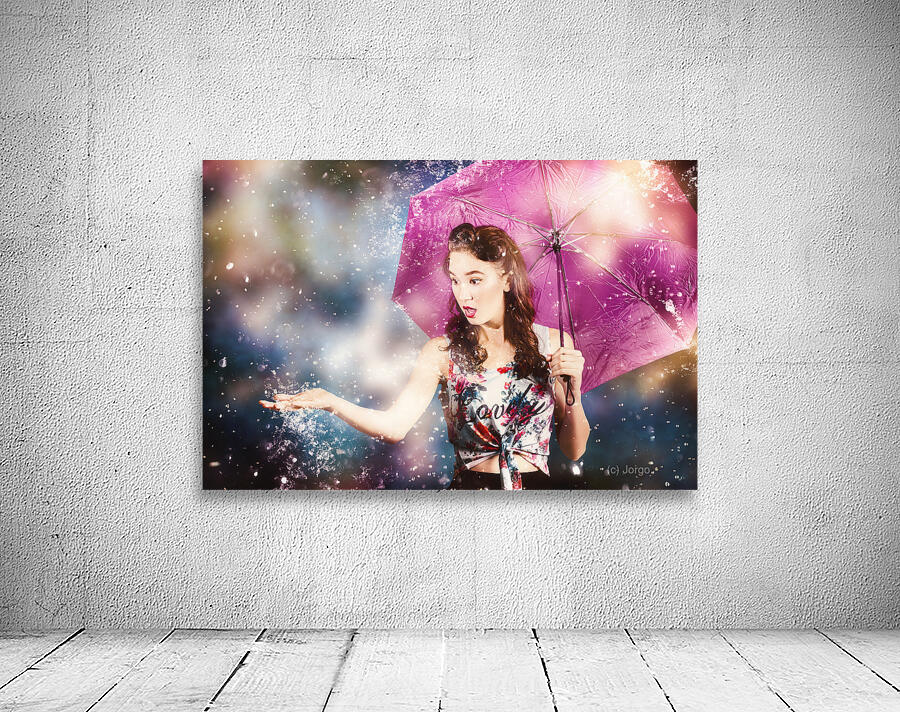Beautiful pin up woman catching rain water by Jorgo Wall Art