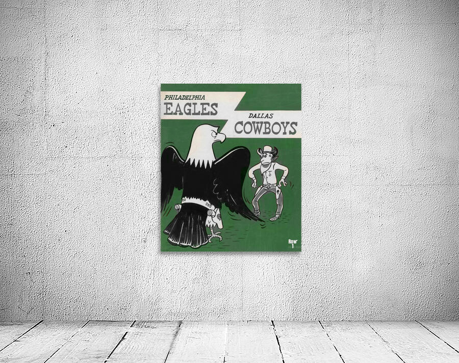 1960s dallas cowboys philadelphia eagles cartoon by Row One Brand Wall Art