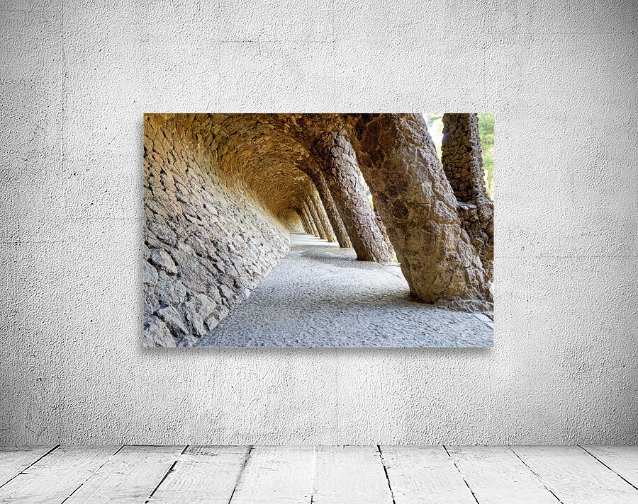 Barcelona. Catalonia. Spain. A colonnaded pathway in Park Guell ...
