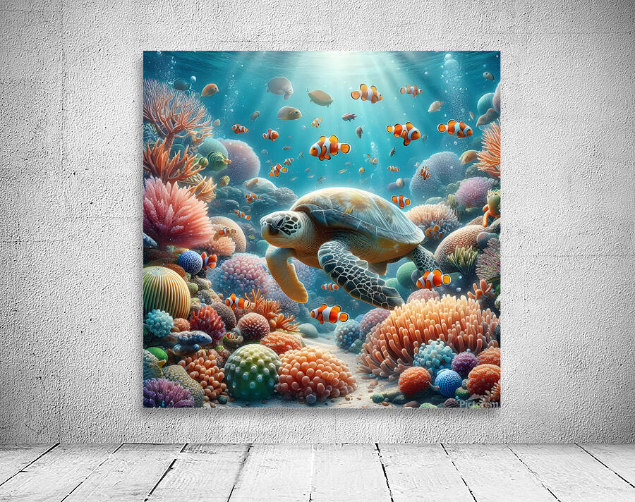Turtle dance of coral reefs by Nature s Reflections Wall Art