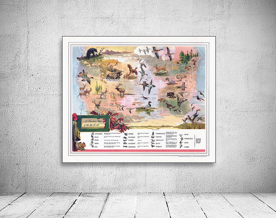 Pictorial Game Hunting Map of the United States – Illustrated Wildlife ...