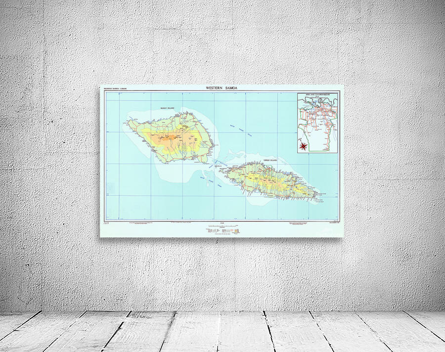 1966 Map of Samoa – Pacific Island Nation Map Depicting Topography ...