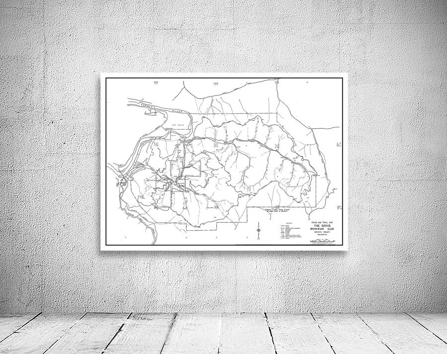 1960 Map of the Bohemian Grove – Mid-Century Private Club Map of Elite ...