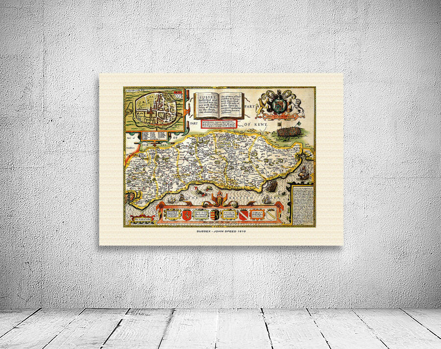 Historic Map - Sussex - England - John Speed 1610 by AA Images Wall Art
