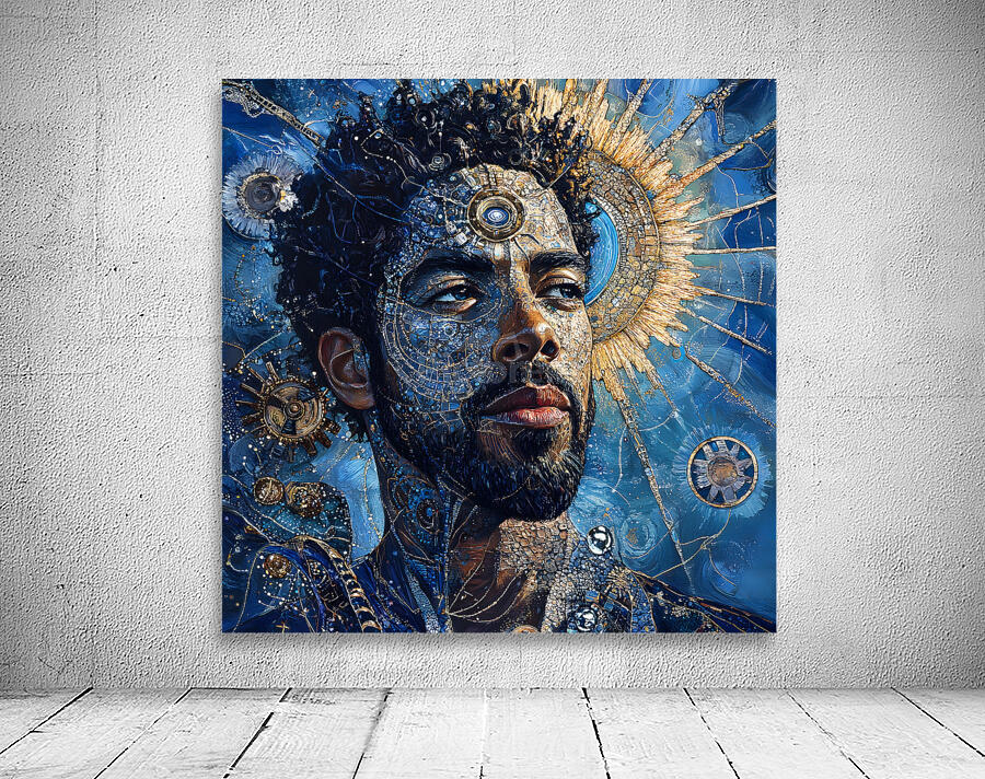 Cosmic Mosaic: Futuristic Male Portrait by Fab Haven Wall Art