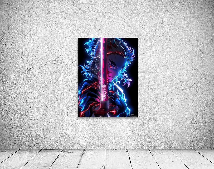 Kyojuro Rengoku neon art by anime club Wall Art