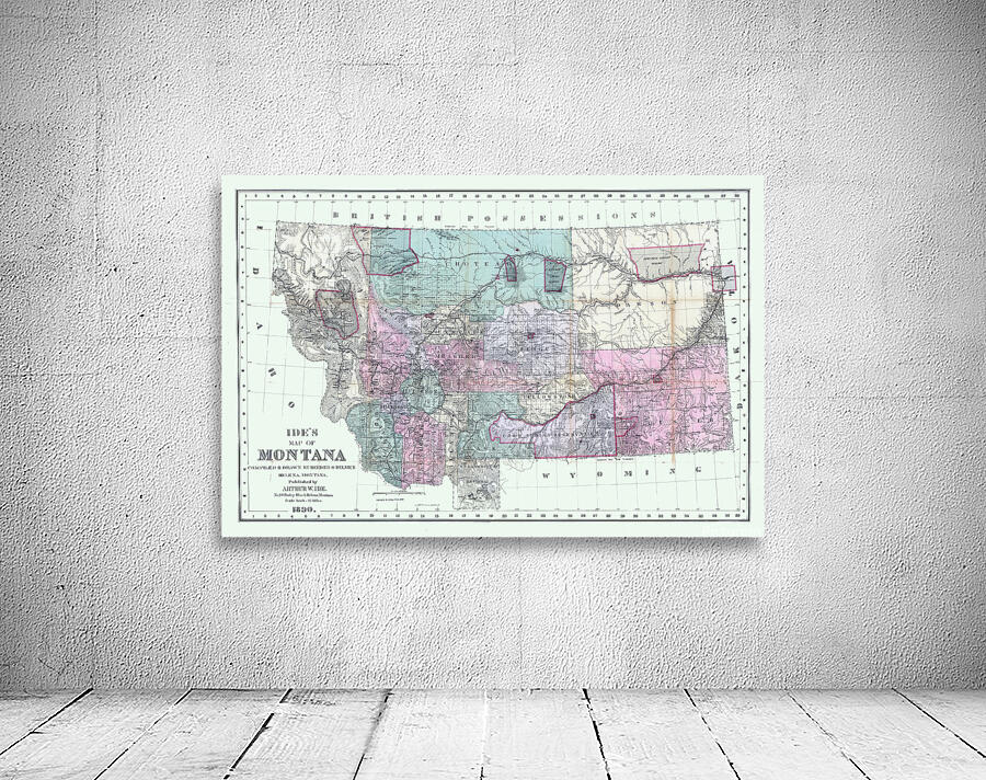 1890 Arthur Ide Map of Montana Showing Counties Railroads Indian ...