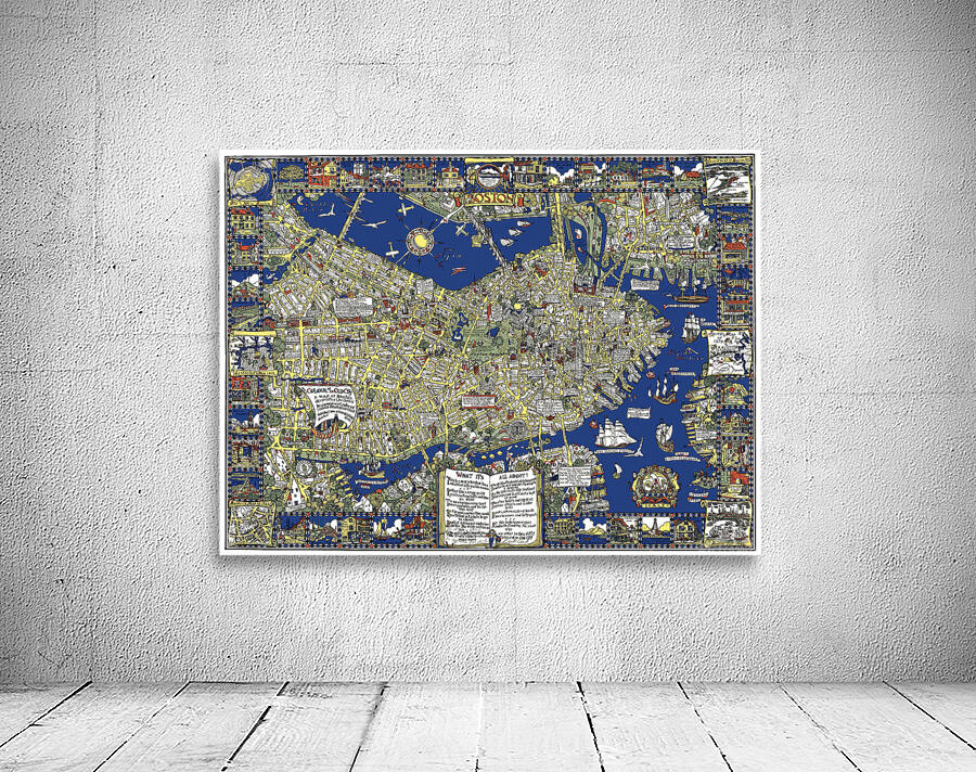 Pictorial Map of Boston Massachusetts Showing Landmarks Historic ...