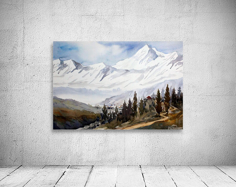 Mountain Himalayan Peaks Watercolor Painting by Samiran Sarkar Wall Art
