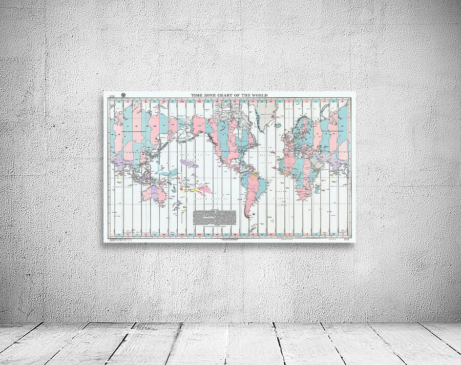 1944 Time Zone Map of the World by History In Your Home Wall Art