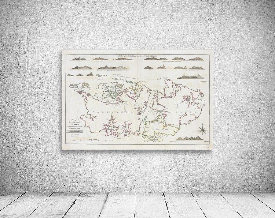 1770 Earliest British Chart Map of the Falklands Islands by History In Your Home Wall Art