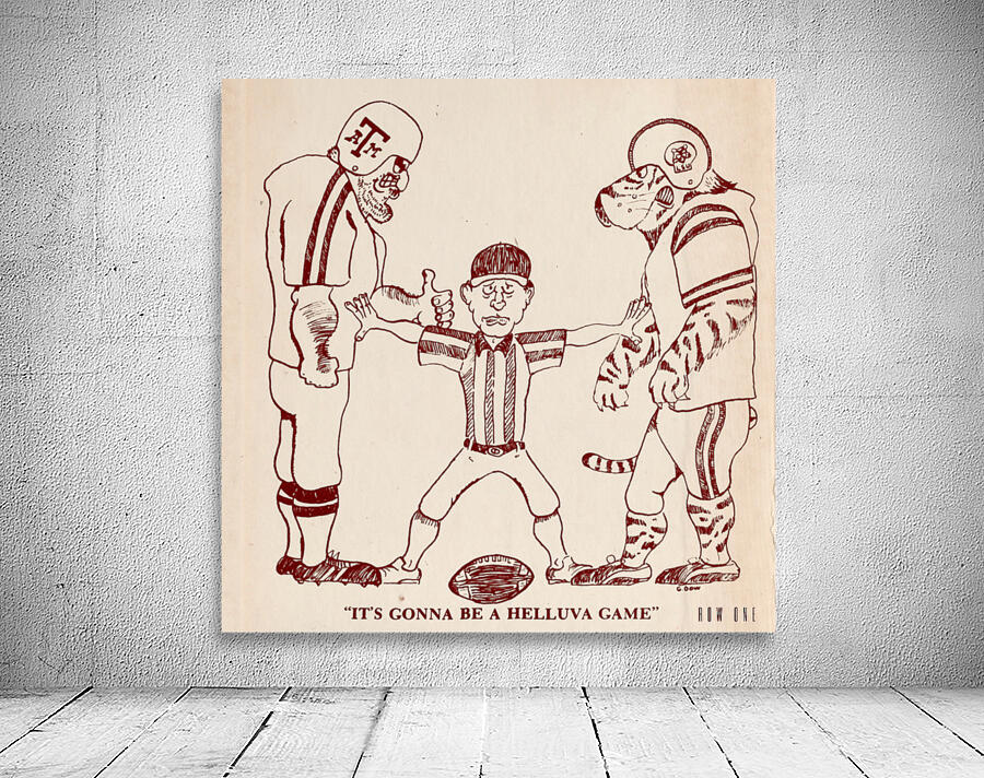 1973 LSU vs. Texas A&M Football Cartoon Art by Row One Brand Wall Art
