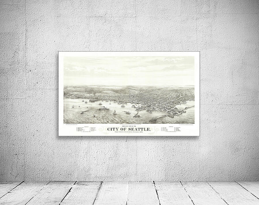 1878 Birds Eye Map of Seattle Kings County Washington by History In ...