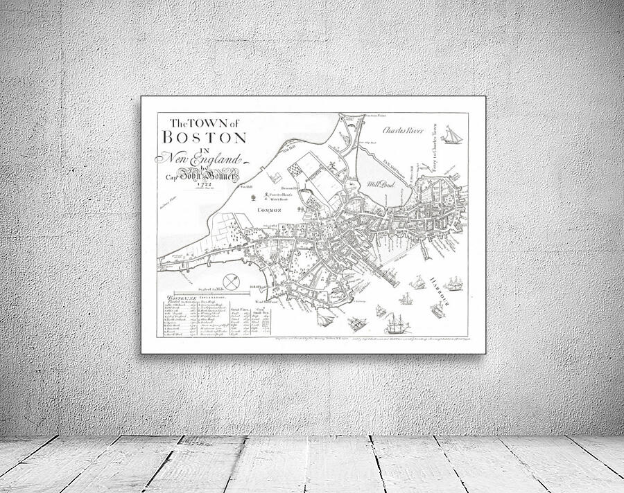 1722 John Bonner Map of Boston Massachusetts by History In Your Home ...