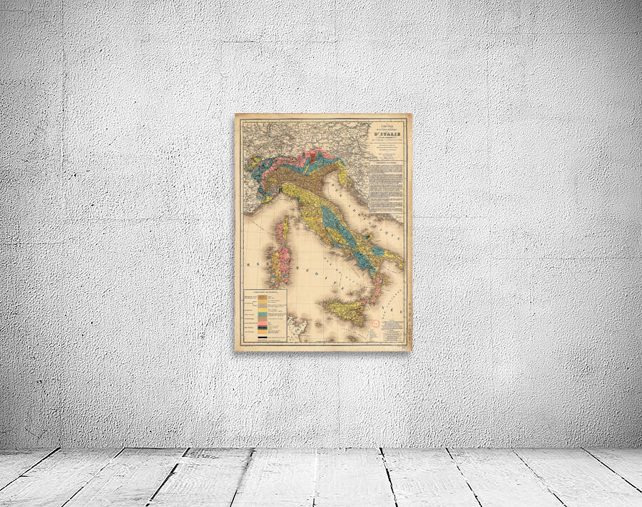 Geological Map of Italy by H de Collegno 1844 by Maps Gallery Wall Art