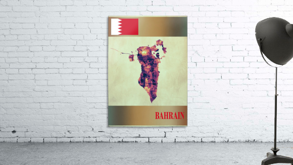 Bahrain Map with Flag by Towseef Dar Wall Art