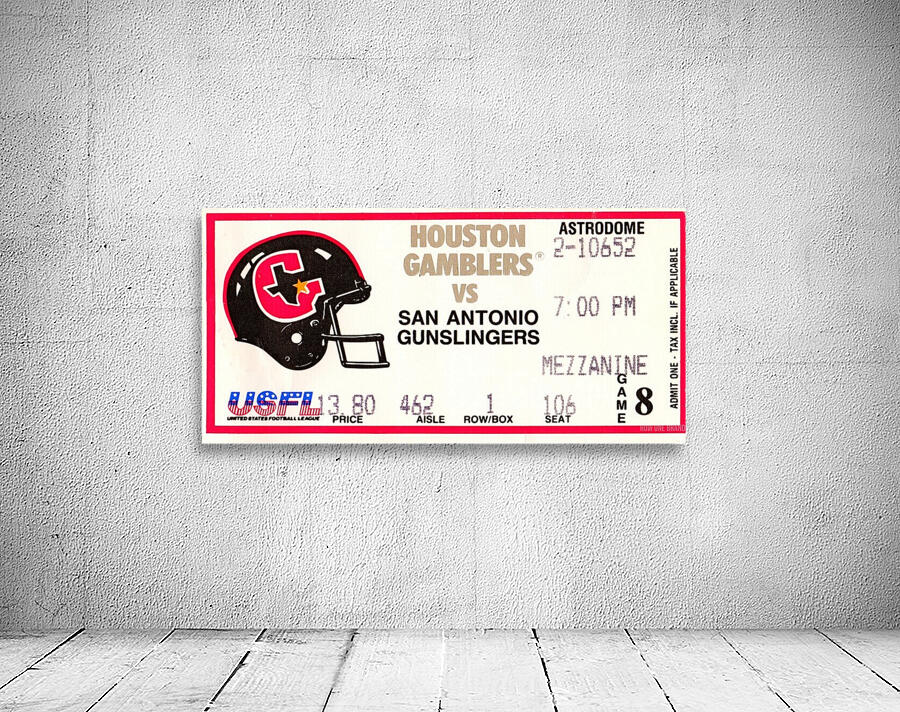 1985 Houston Gamblers USFL Ticket Canvas by Row One Brand Wall Art