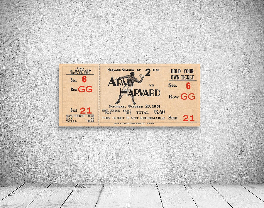 1951 Army vs. Harvard Football Ticket Art by Row One Brand Wall Art