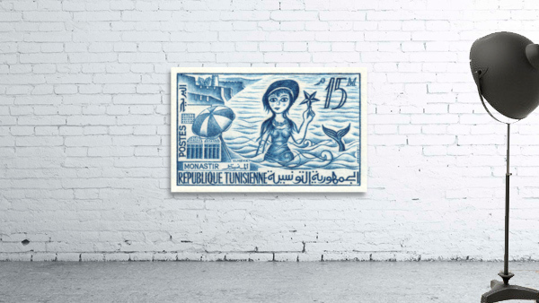 1959 TUNISIA Monastir Mermaid Postage Stamp by Retrographics Wall Art