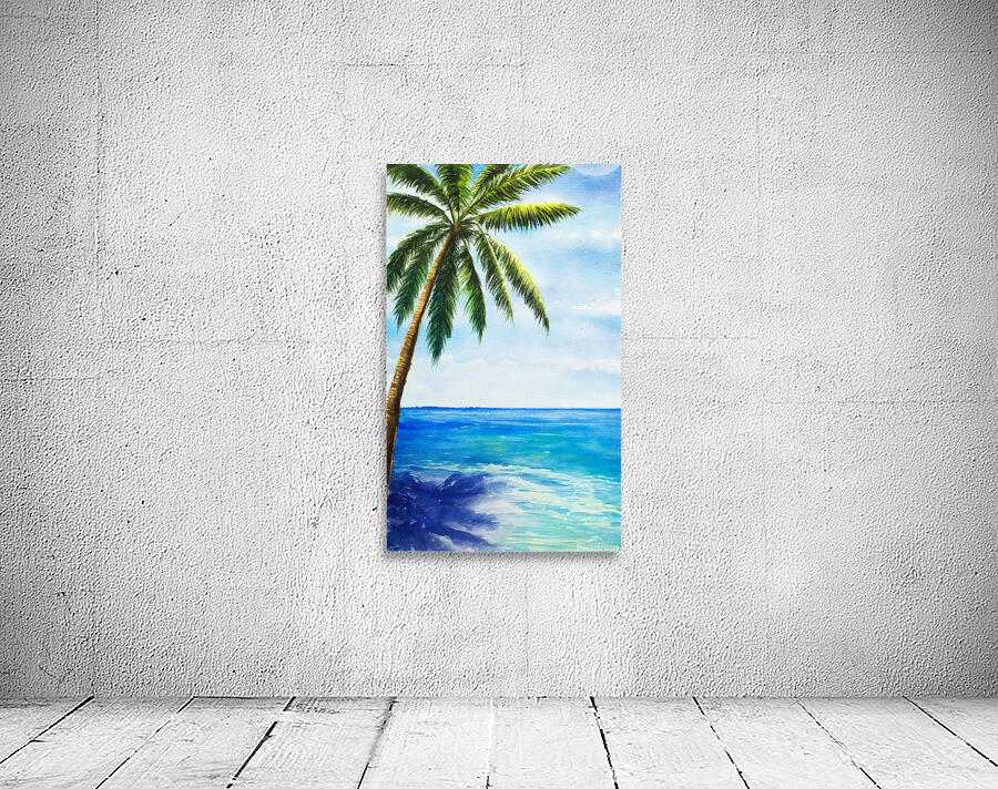 Hand-drawn Watercolor Palm Trees on The Sandy Beach in Hawaii by ...