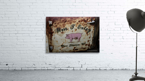Rusty Truck-door with Pink Pig Logo by Iris H Richardson Wall Art
