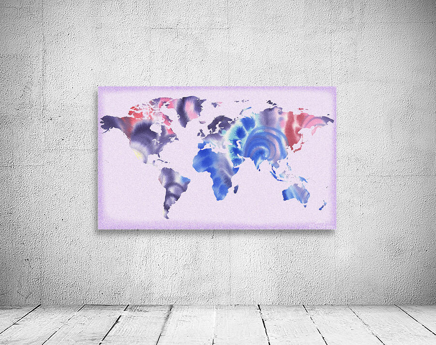 Purple And Blue World Map Painting Artist Iri by Irina Sztukowski Wall Art