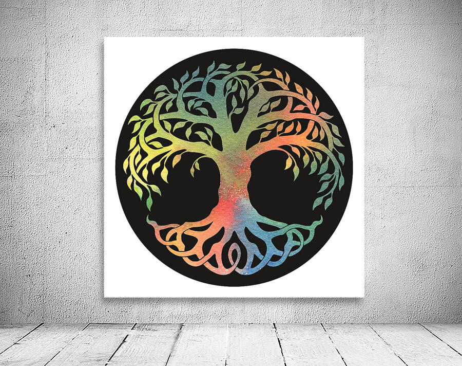 Bright Watercolor Rainbow Tree In Black Circle Si by Irina Sztukowski ...