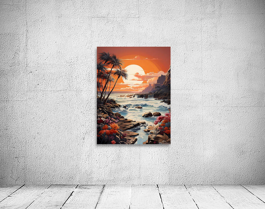 Psychedelic beach scene with colorful waves by Win Hardy Wall Art