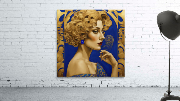 PHOTOREALISTIC LADY ART DECO GUSTAV KLIMT GOLD ROYAL BLUE DALI STYLE ...
