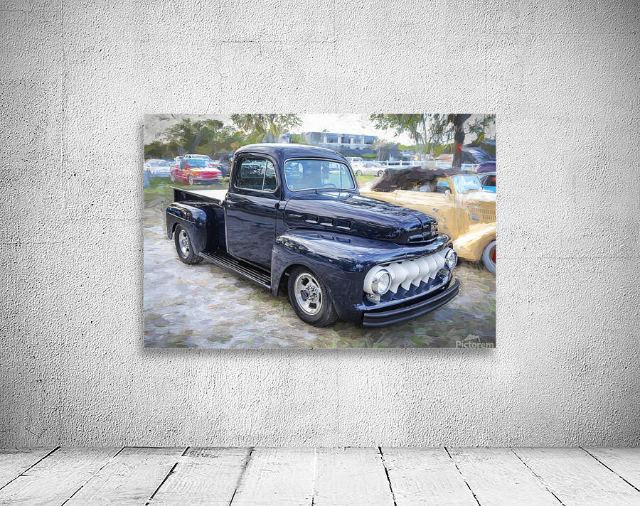 1951 Dark Blue Ford Pick Up Truck F100 X 5 by Rich Franco Wall Art