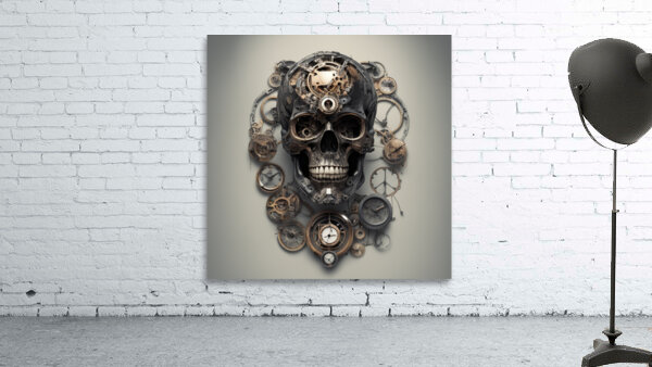 skull made from clocks Cyberpunk style by AIGALLERY Wall Art