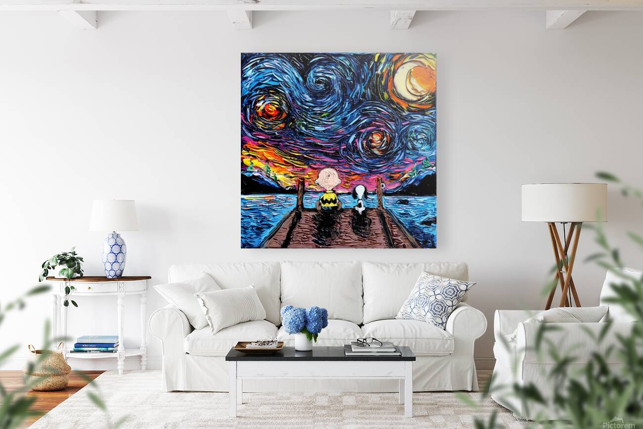 snoopy and charlie brown van gogh starry night.jp by Loissa90 Wall Art