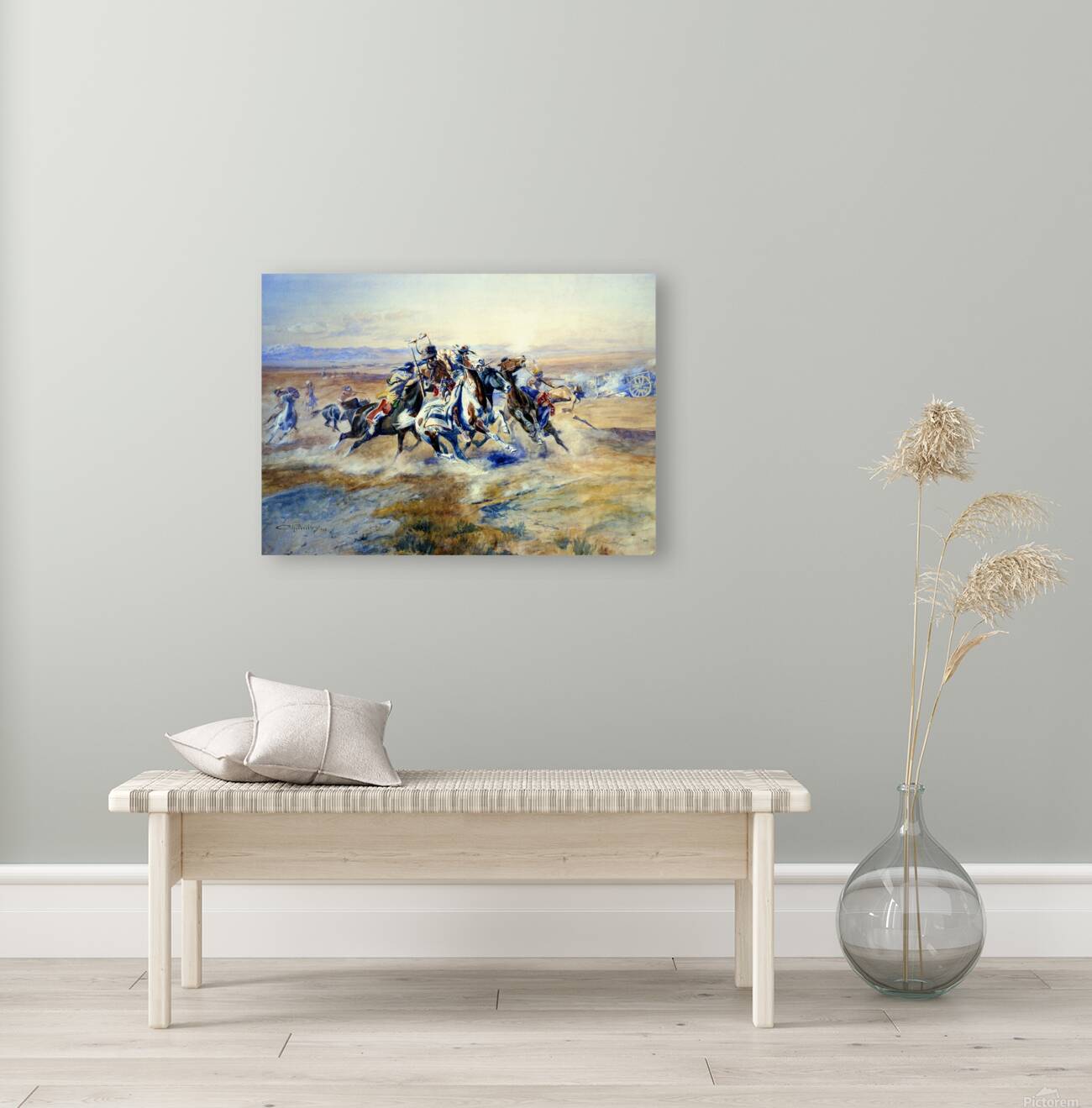 The Attack Western Art By Charles M Russell by Fabricci Wall Art