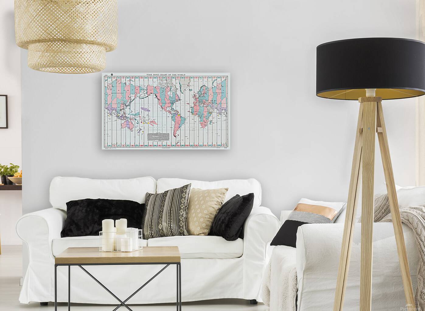 1944 Time Zone Map of the World by History In Your Home Wall Art