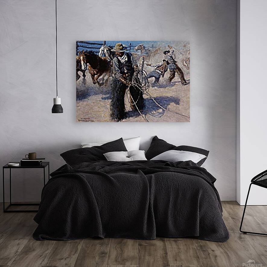 “Roping Corral” Vintage Cowboy Painting by NC Wyeth by Fabricci Wall Art