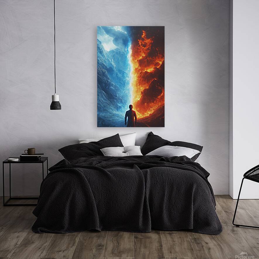 The Divided Path Lone Figure Amid Ice and Fire 1 by Synth Art Emporium ...