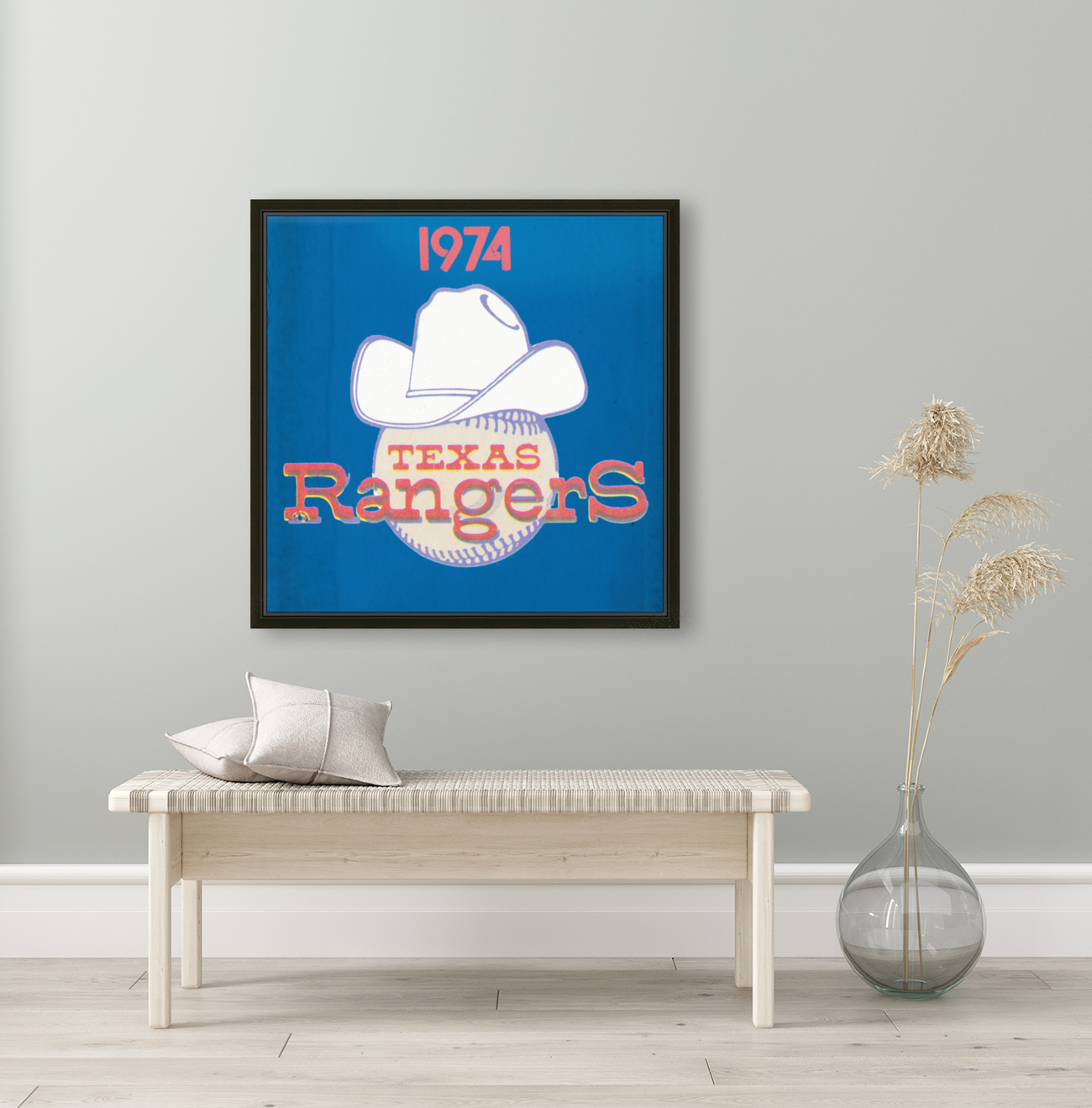 1974 Texas Rangers Retro Baseball Poster by Row One Brand Wall Art