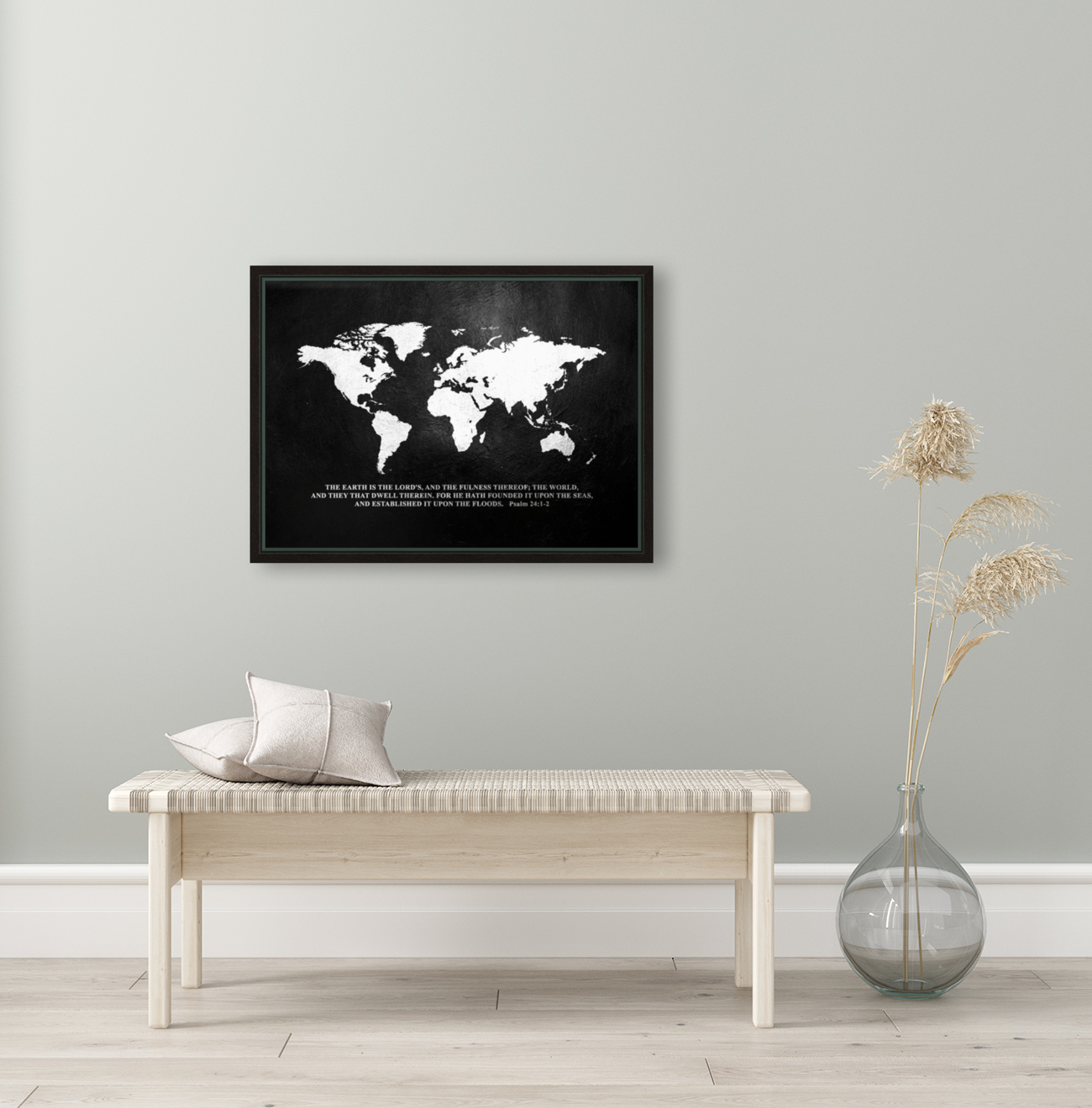 Psalm 24:1-2 world map Bible Verse Wall Art by ABConcepts Wall Art