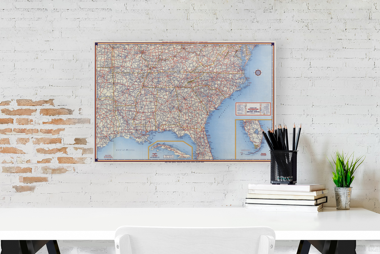 6251 Flat road map of northeastern united states by artvi Wall Art